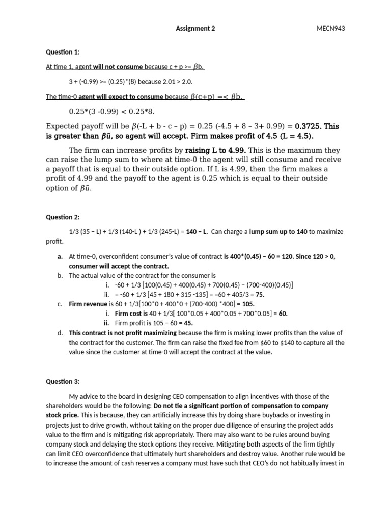 Assignment 2 - MECN943 | PDF | Stocks | Profit (Economics)