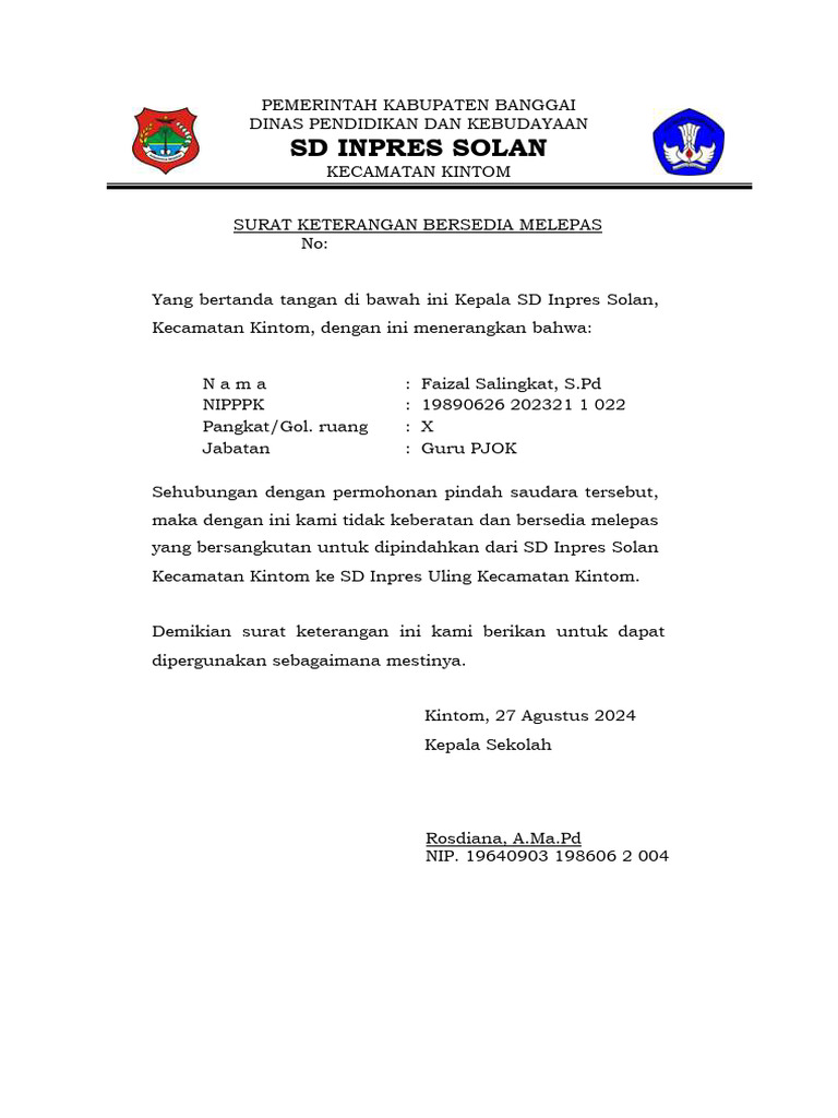 Surat Melepas Faizal | PDF