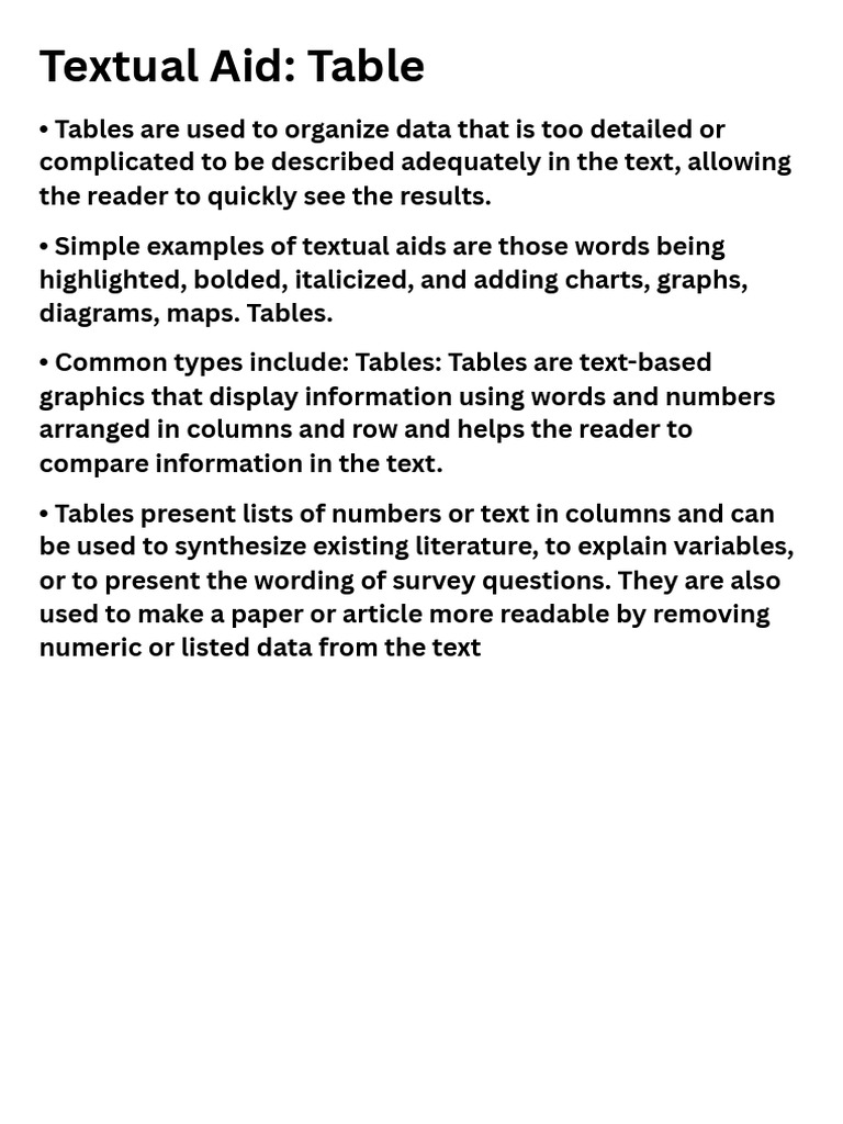 Understanding Tables as Textual Aids | PDF | Art