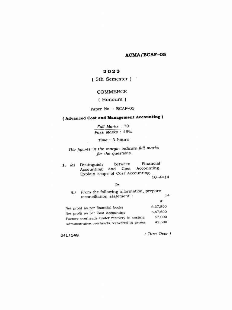 BCAF 05 2023 ADVANCED COST and MANAGEMENT | PDF