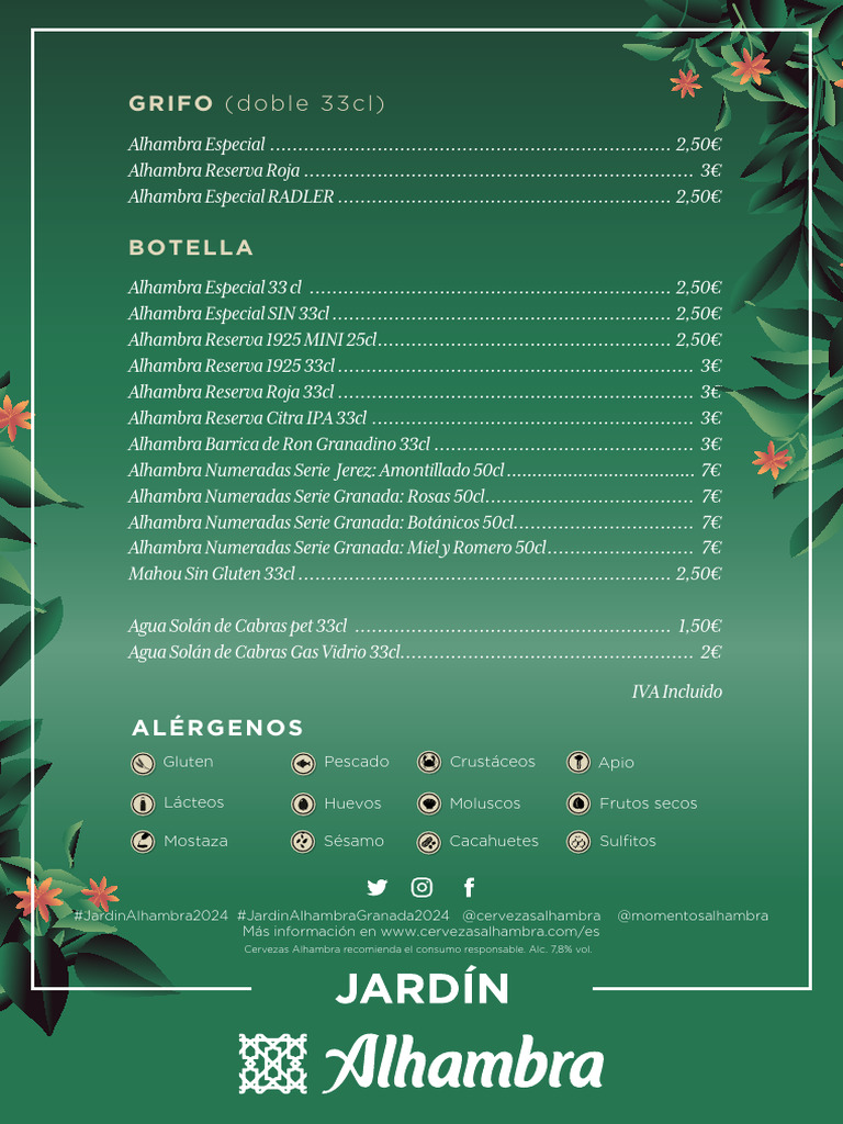 Menu Granada Jardin-Alhambra-2024 | PDF | Alimentos | Cocina