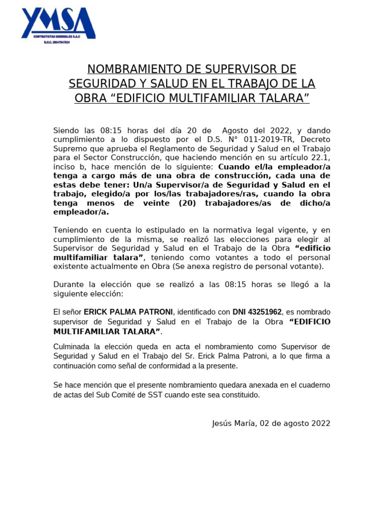 Nombramiento Supervisor SST (Ok) | PDF | Tecnología