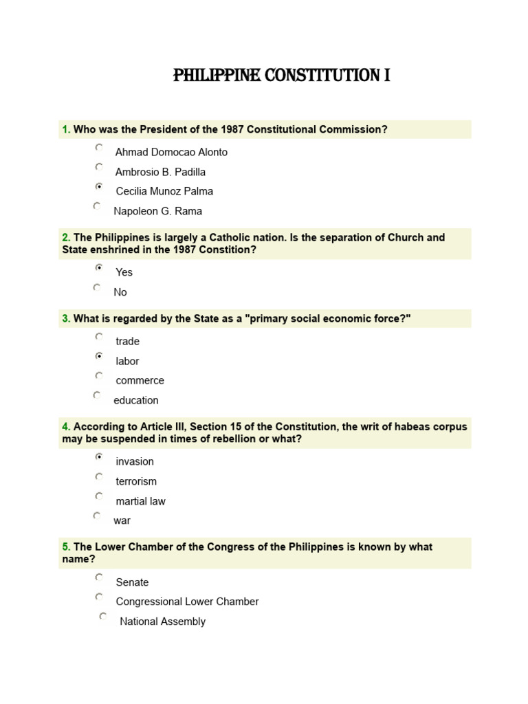 Phil Consti 20 QnA | PDF | Presidents Of The United States | American ...