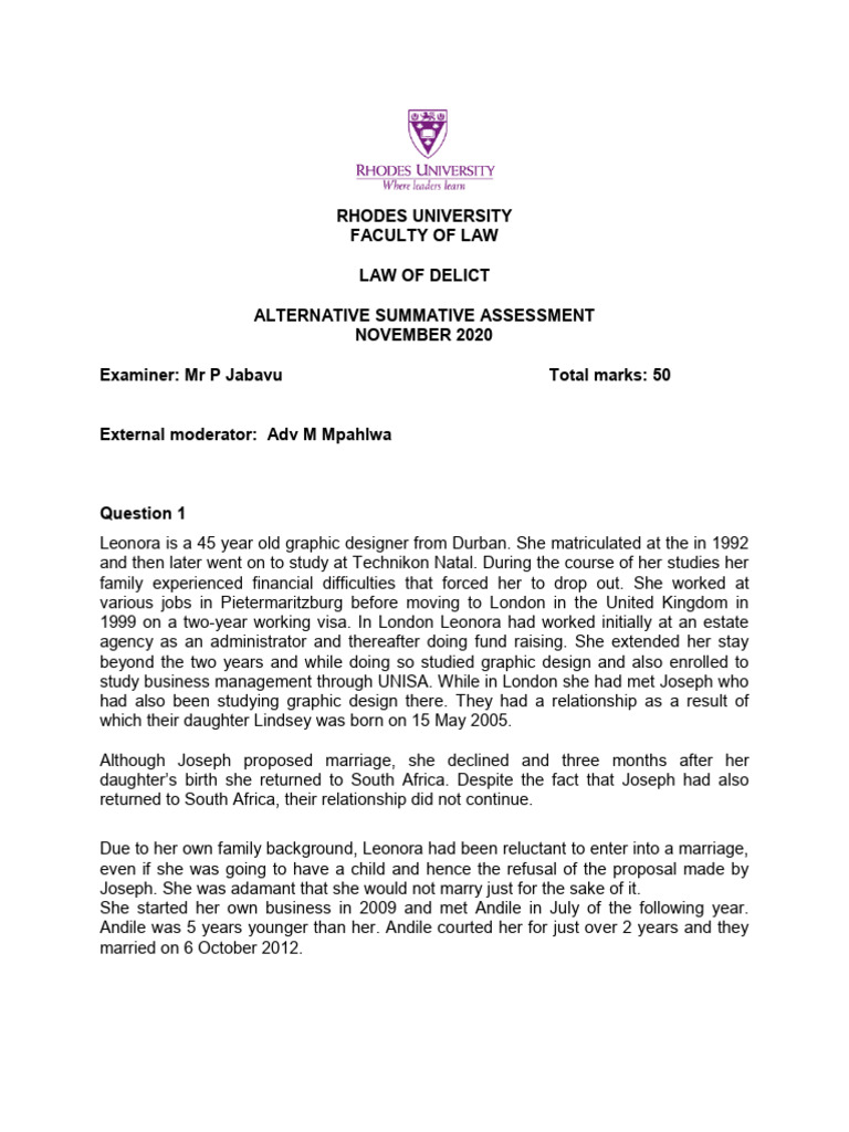 Law - Delict - Nov 2020 | PDF | Defamation | Legal Liability