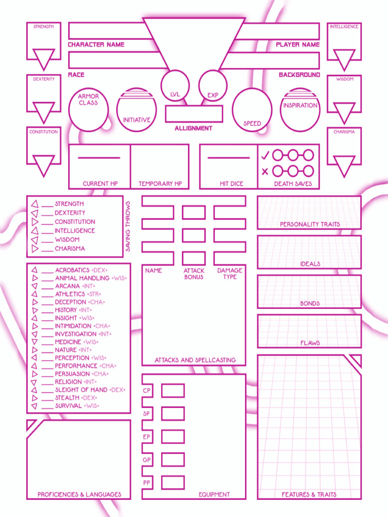Faerie Fire Character Sheet by Kate Leth (PINK) | PDF