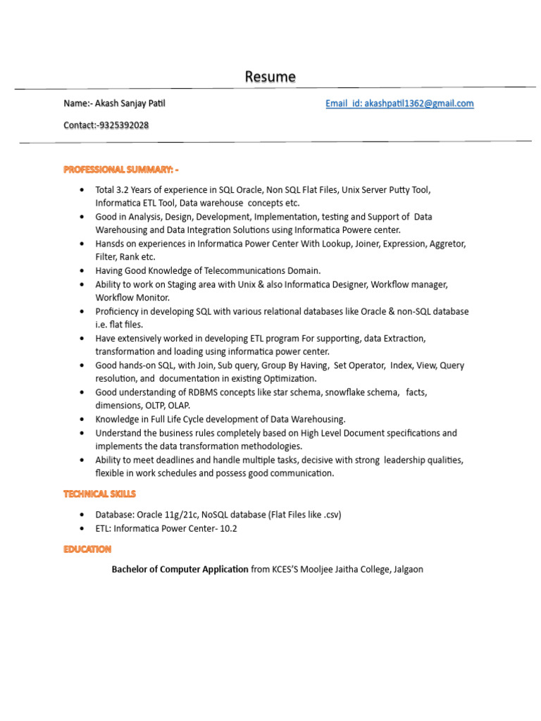 Akash Informatica Resume-1 | PDF | Data Warehouse | Databases