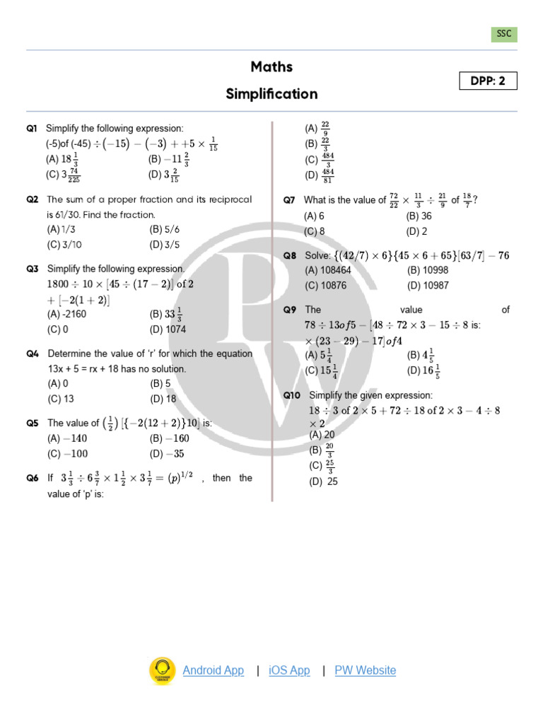 Simplification - DPP 02 (English) (Maths) | PDF | Mathematics | Mathematical Objects