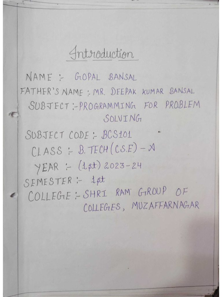 PPS Lab File Part-1 | PDF