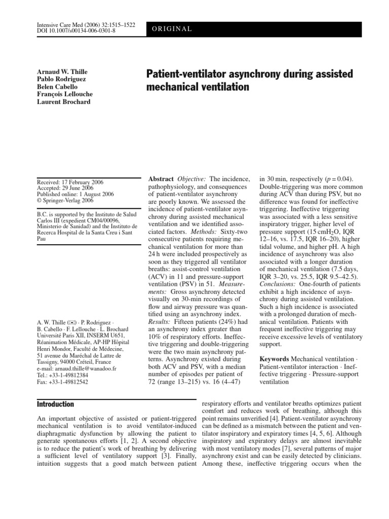 Patient-Ventilator Asynchrony in ICU | PDF | Pulmonology | Clinical ...
