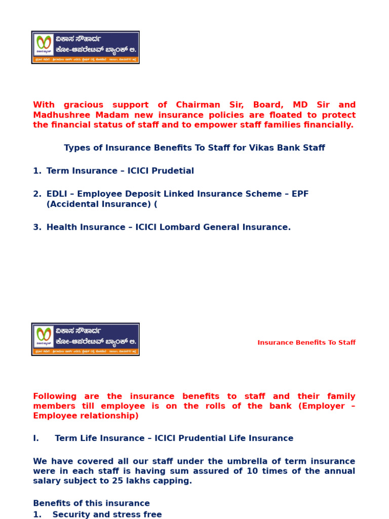 Insurance Benefits To Staff | PDF | Insurance | Social Programs