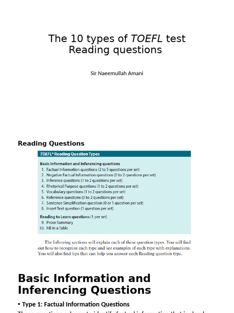 10 Types of Reading Questions | PDF | Pronoun | Sentence (Linguistics)