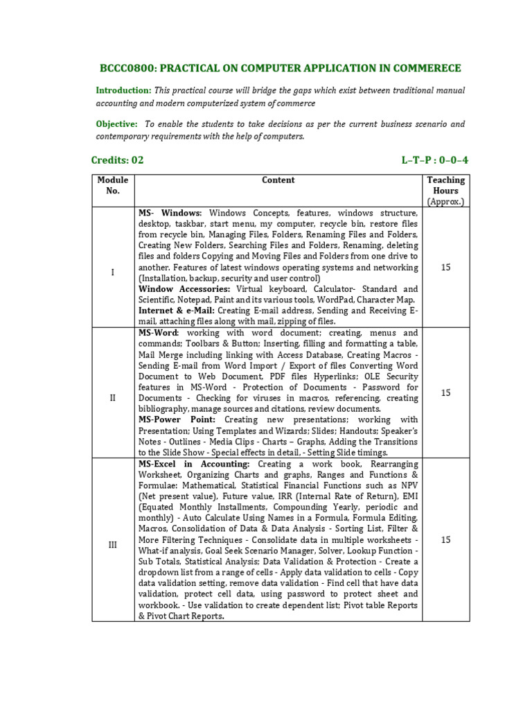 BCCC - 0800 (Pratical On Computer Application in Commerce) | PDF ...
