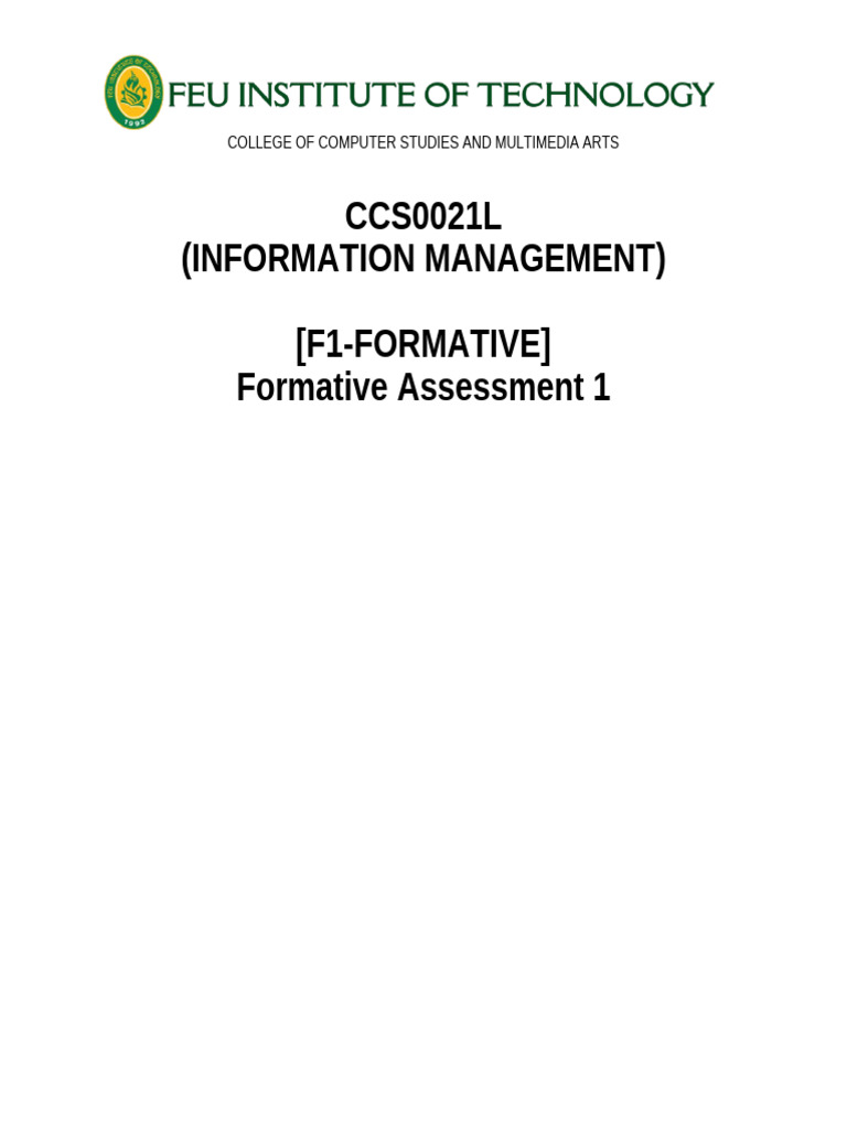 [F1-ForMATIVE] Formative Assessment 1 to Edit | PDF | Conceptual Model | Software Design