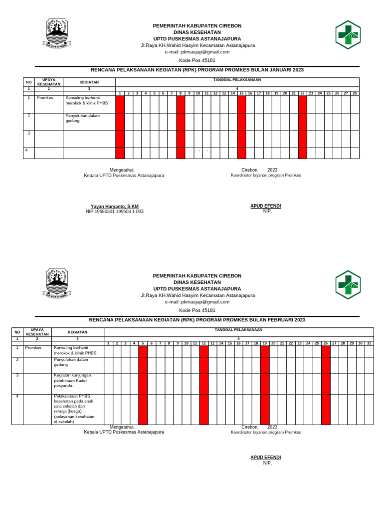 Kegiatan Bulanan Program Promkes | PDF