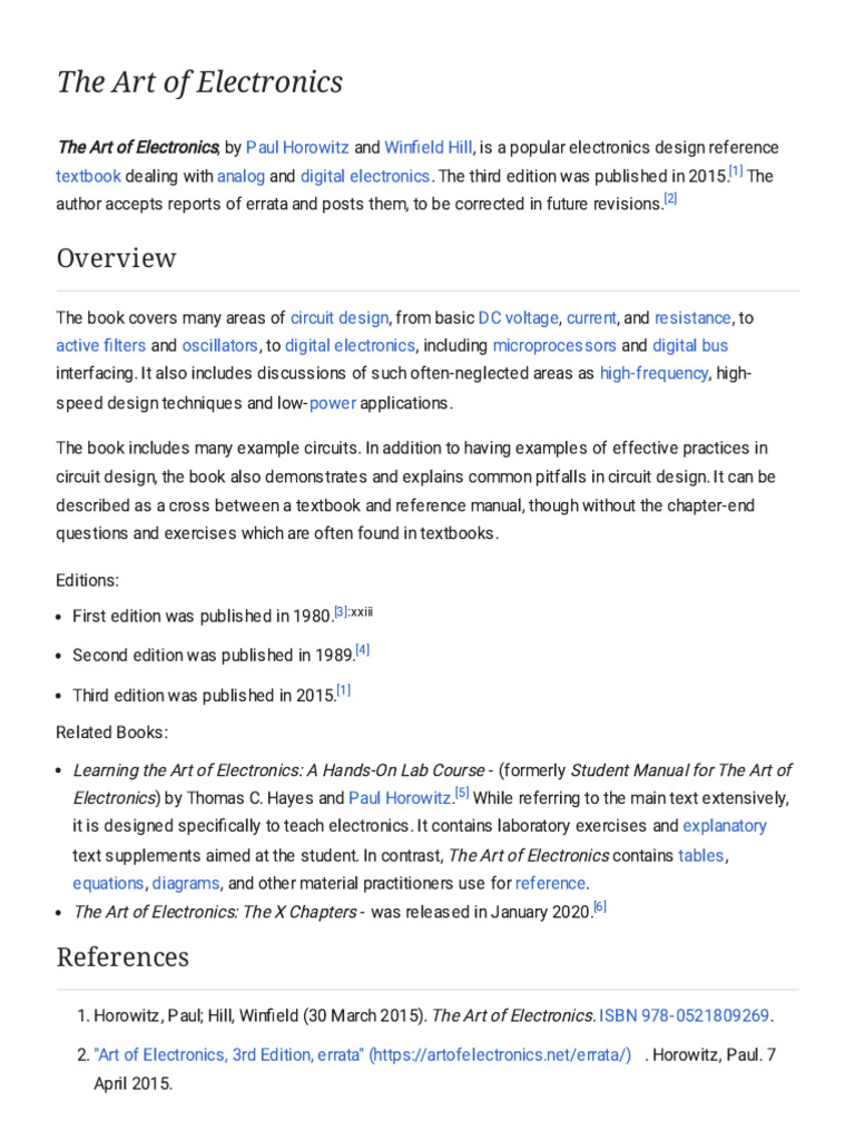 The Art of Electronics - Wikipedia | PDF | Electronics | Electrical Network