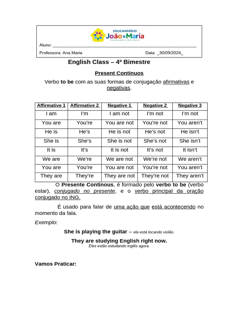 Present Continuous Unit 7 5 Ano | PDF | Linguistics | Linguistic Morphology