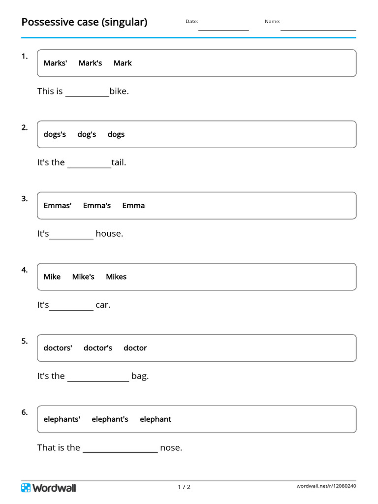 Possessive Adjectives Practice | PDF | Home & Garden