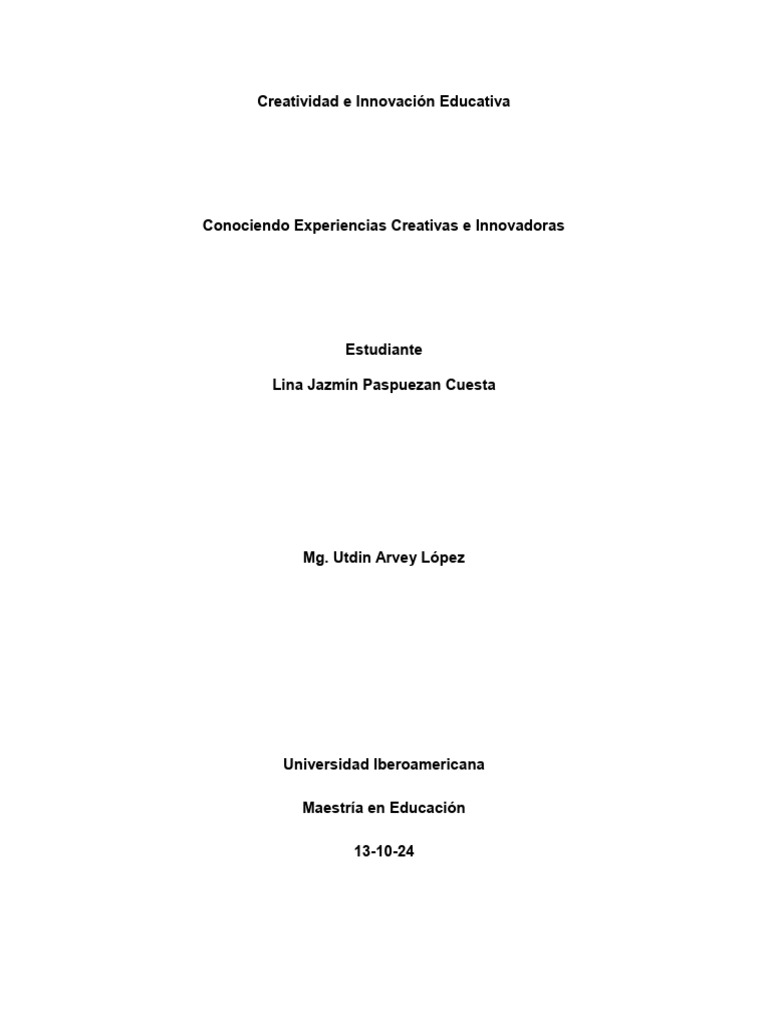 Actividad 6 - Experiencias Creativas e Innovadoras en Améirca Latina | PDF | Enseñando | Maestros