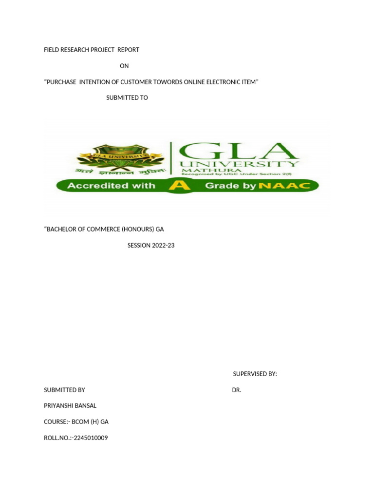 Field Research Project Report | PDF | Technology & Engineering