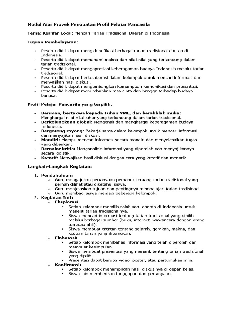 Modul Ajar Proyek Penguatan Profil Pelajar Pancasila | PDF | Seni & Disiplin Bahasa