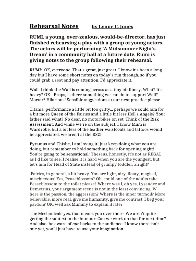 Rehearsal Notes by Lynne C. Jones | PDF | A Midsummer Night's Dream