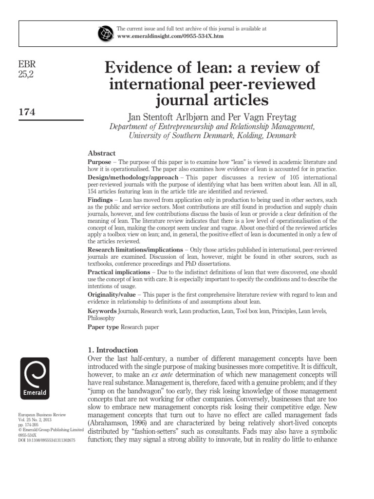 At Evidence of Lean a Review of International Peer Reviewedjournal ...