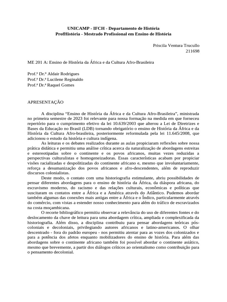 Trabalho HA. Priscila V. Trucullo | PDF | Feminismo | Estudos de Gênero