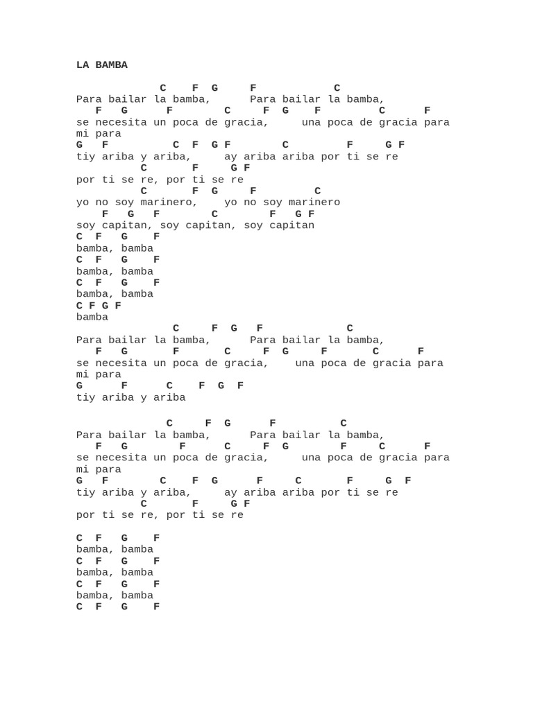 Letras de "La Bamba" e "A Majestade, o Sabiá" | PDF | La Bamba (canção ...