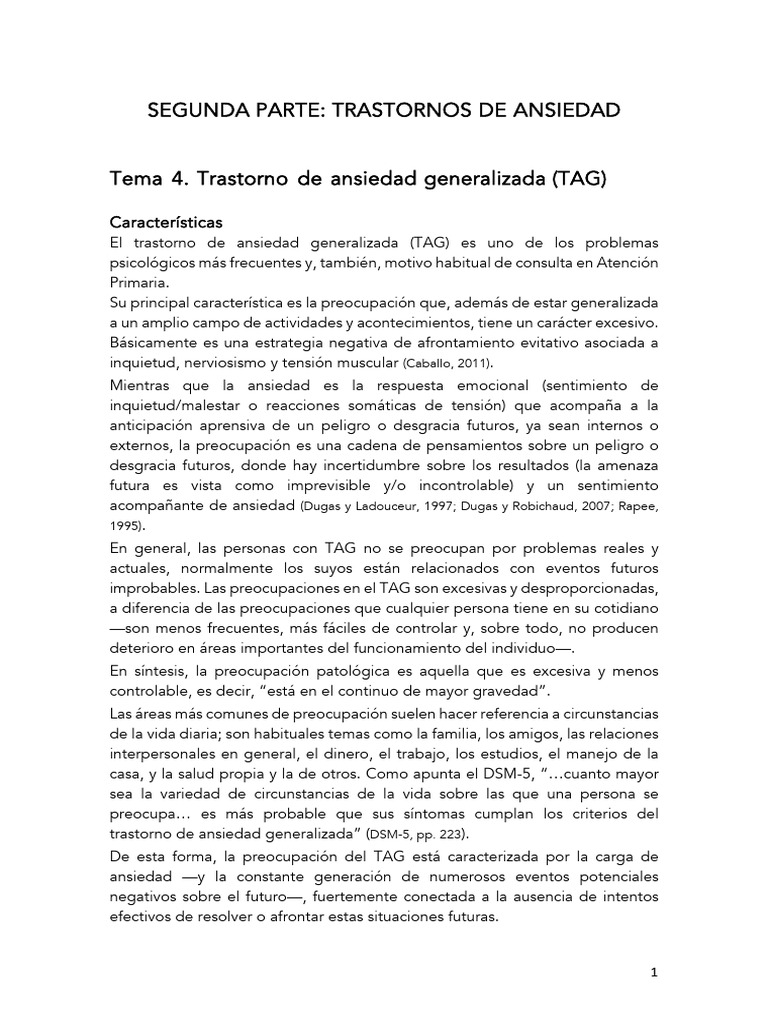 Trastorno de Ansiedad Generalizada (TAG) | PDF | Ansiedad | Terapia de conducta cognitiva