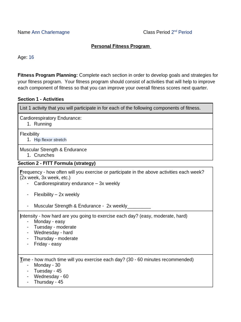 Personal Fitness Program Plan for Teens | PDF