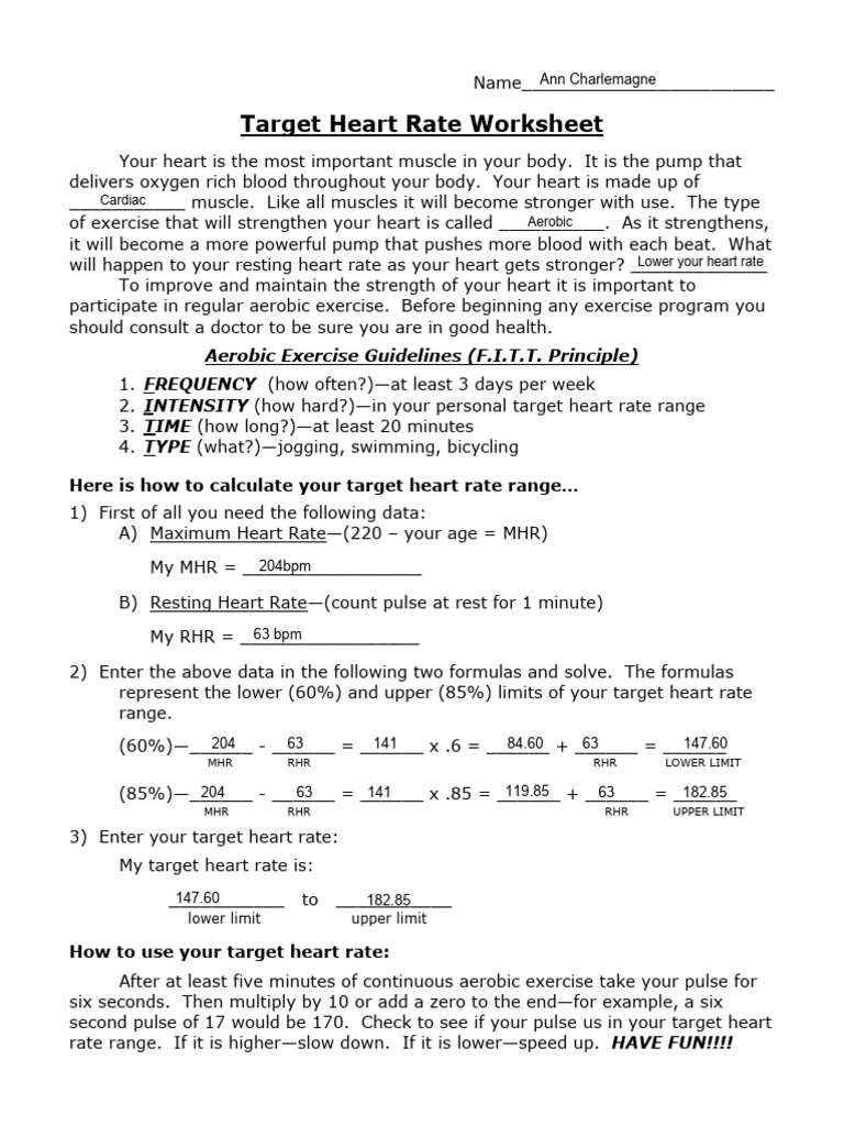 Traget_Heart_Rate_Worksheet | PDF | Heart Rate | Heart