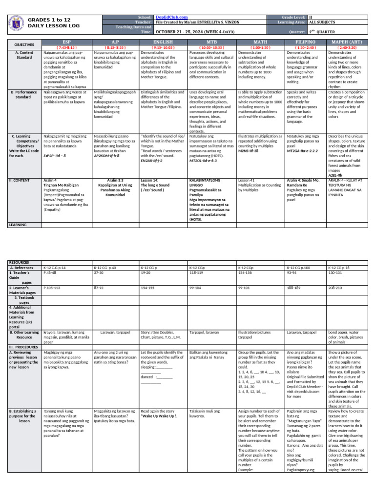 DLL All Subjects 2 q2 w4 d3 | PDF