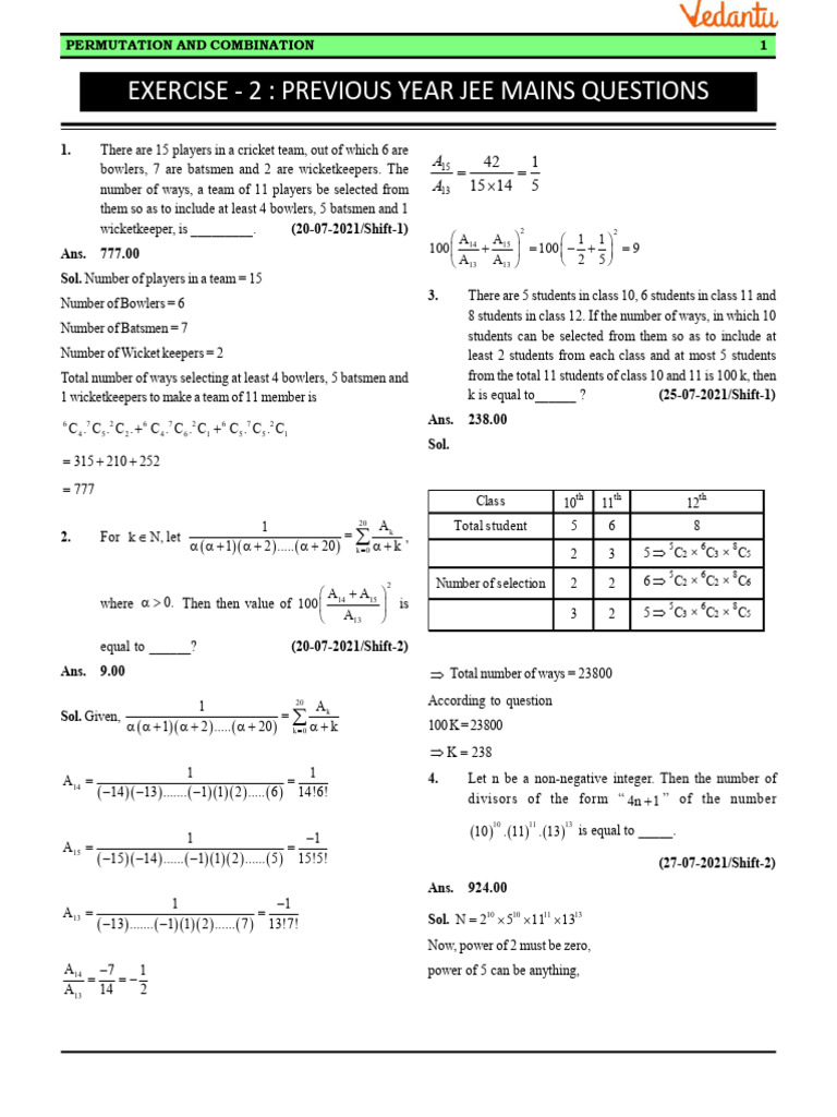Permutation and Combination (Ex-2) | PDF | Mathematical Concepts | Mathematics