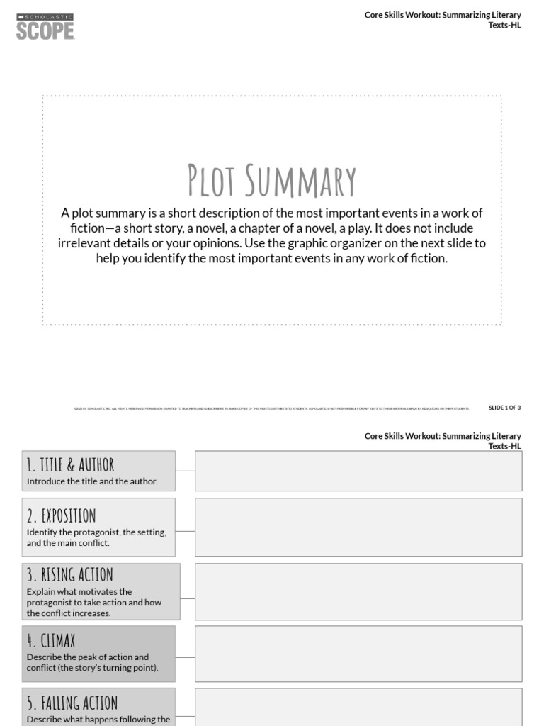 SCOPE CSW Summarizing LiteraryTexts HL | PDF | Plot (Narrative)