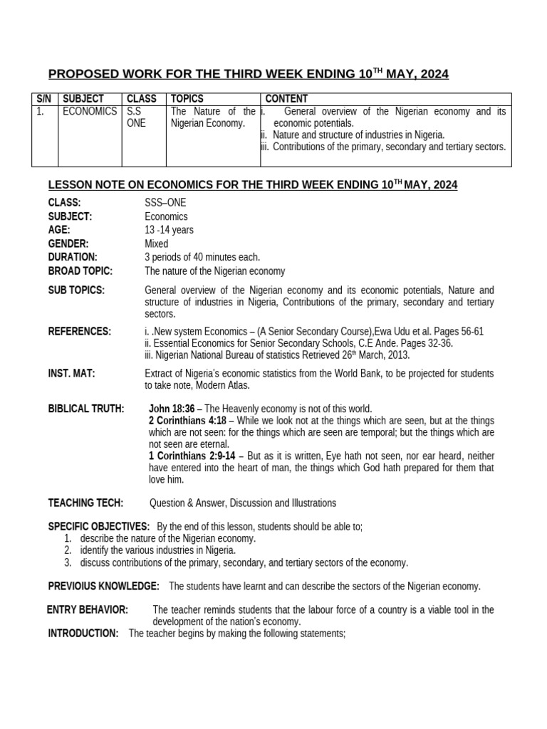 Proposed Work For The Third Week Ending 10TH May, 2024 | PDF | Nigeria ...