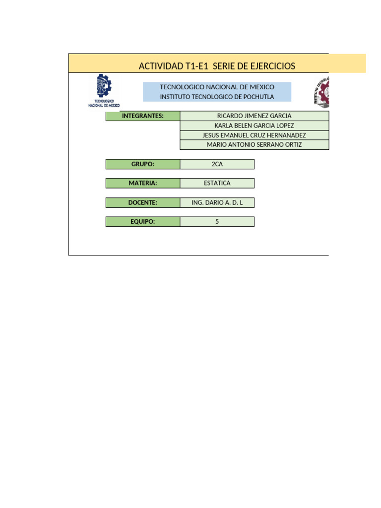 Serie de Ejercicios Equipo 5 Estatica | PDF | Vector Euclidiano | Movimiento (física)