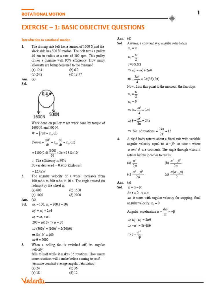 Rotational Motion-Exercise-1 | PDF | Rotation Around A Fixed Axis | Torque