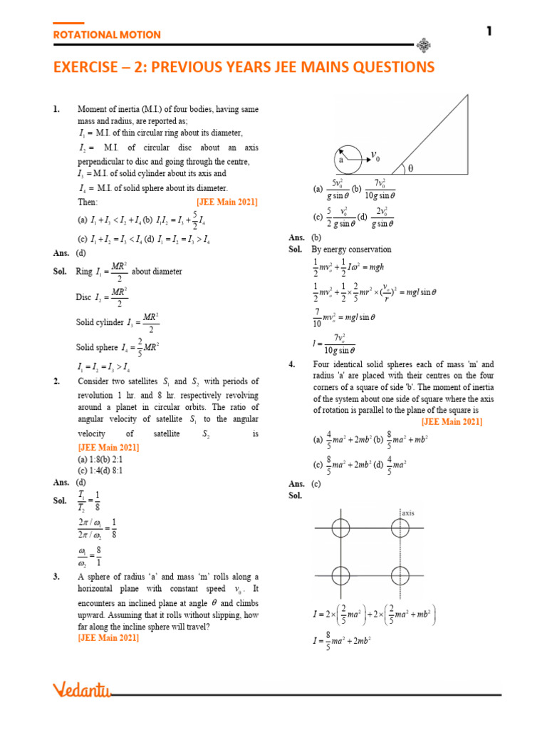 Rotational motion-Exercise-2 | PDF | Rotation Around A Fixed Axis | Torque