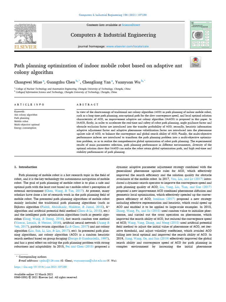 12 Path Planning Optimization Of Indoor Mobile Robot Based On Adaptive Ant Colony Algorithm