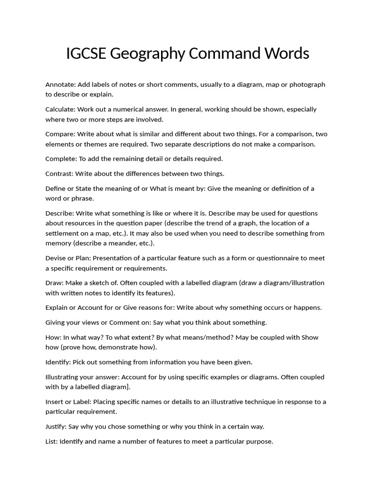 IGCSE Geography Command Words | PDF | Information | Diagram