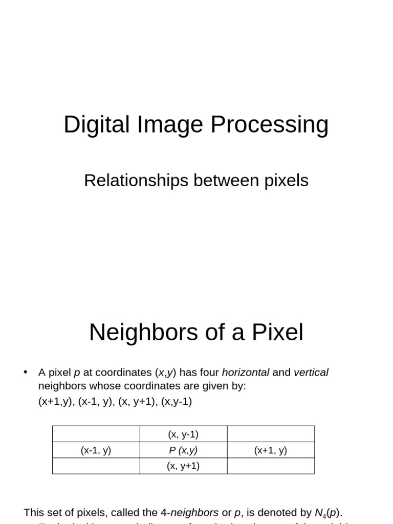 Unit I - Relationships Between Pixels | PDF | Distance | Mathematical ...