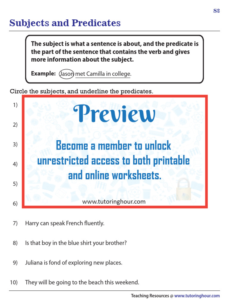 Identify Subject and Predicates 2 WM | PDF