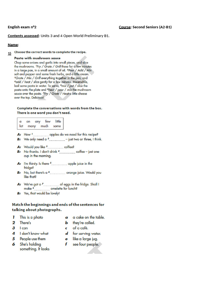 Exam Units 3 and 4 Open World Preliminary | PDF