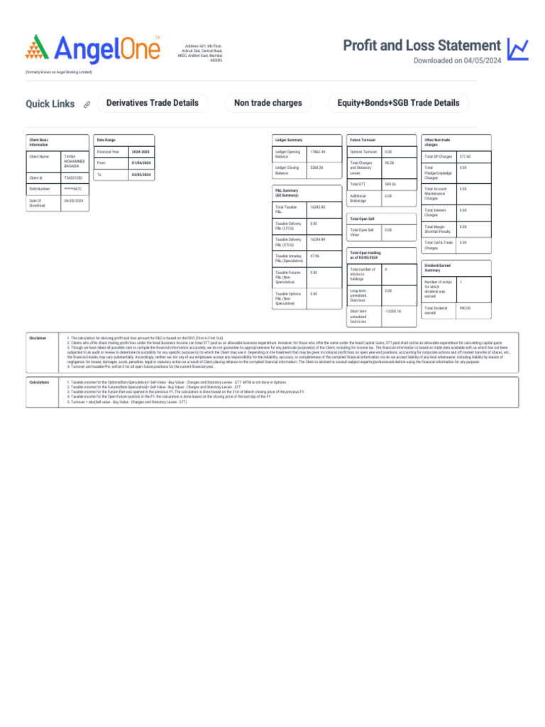 Profit and Loss Statement: Quick Links | PDF | Capital Gains Tax | Taxes