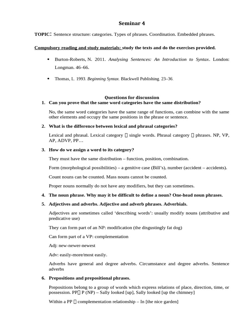 TASK_SHEET_Seminar_4_Categories | PDF | Phrase | Adverb