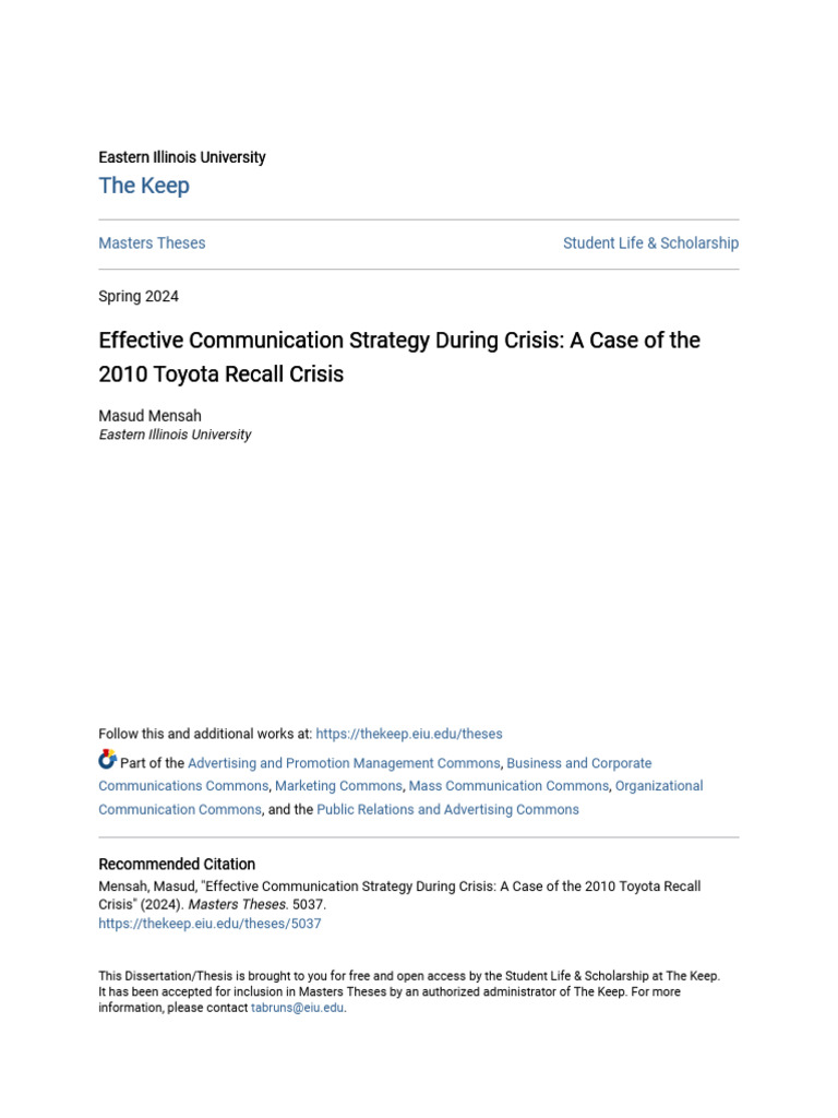 Effective Communication Strategy During Crisis - A Case of The 201 ...