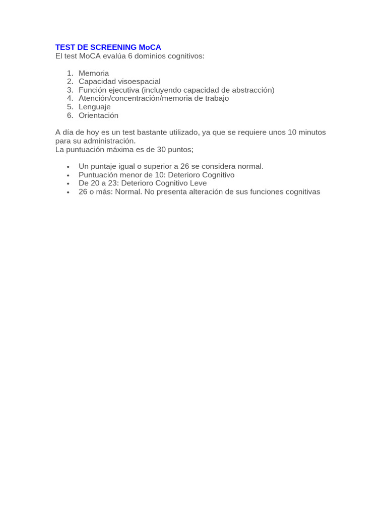 Test MoCA: Evaluación Cognitiva Rápida | PDF