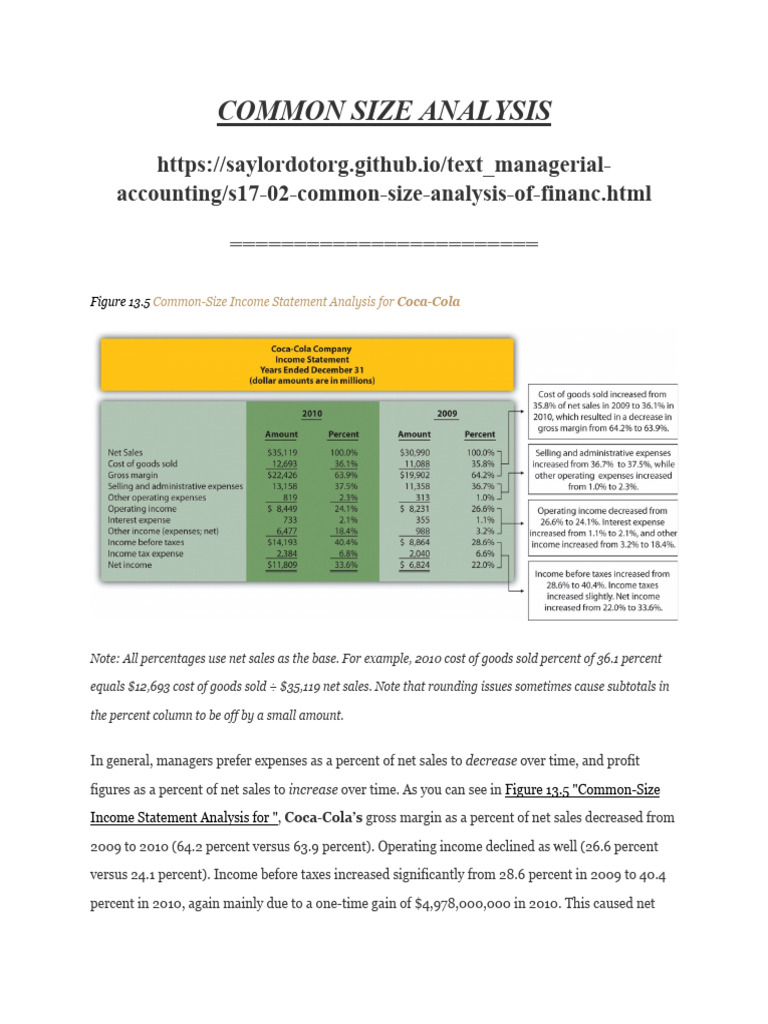 COMMON SIZE ANALYSIS - Coca Cola | PDF | Balance Sheet | Expense