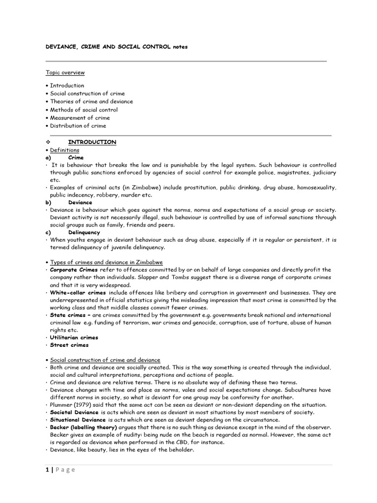 Social Deviance | PDF | Deviance (Sociology) | Crimes