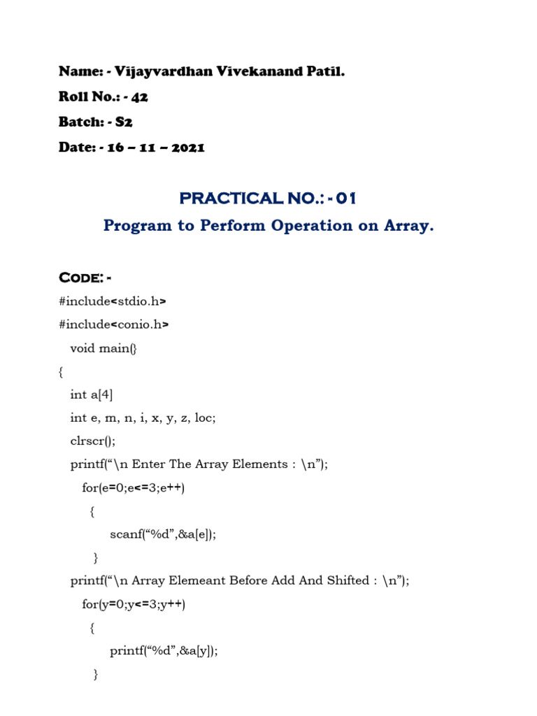 Dsu - Practical No. - 01 | PDF